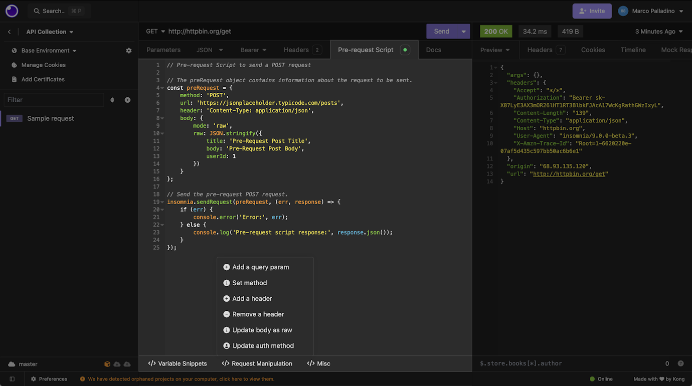 Kong Insomnia 9.0: Pre-request Scripting, Improved Offline Access, API Mocking, and More | Kong Inc.